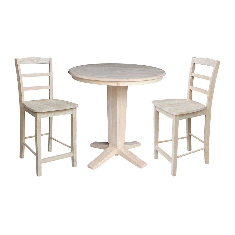 36" Solid Wood Round Top Counter Height Dining Table with 2 Stools in ...