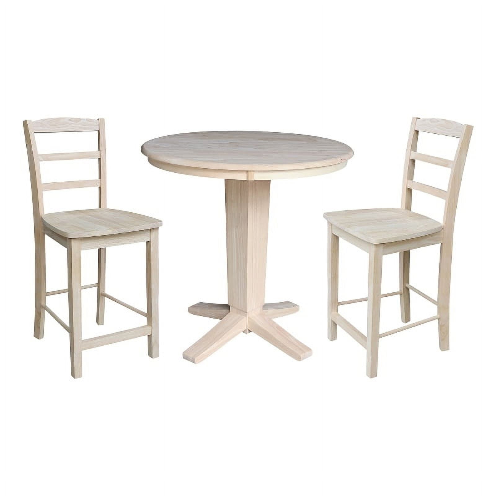 36" Solid Wood Round Top Counter Height Dining Table with 2 Stools in ...