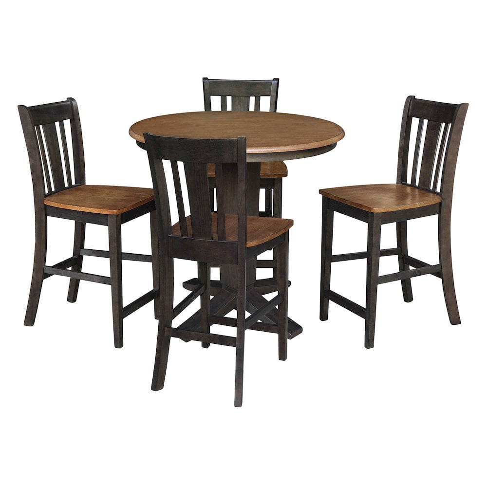 36" Solid Wood Round Top Dining Table with 4 Counter Height Stools ...