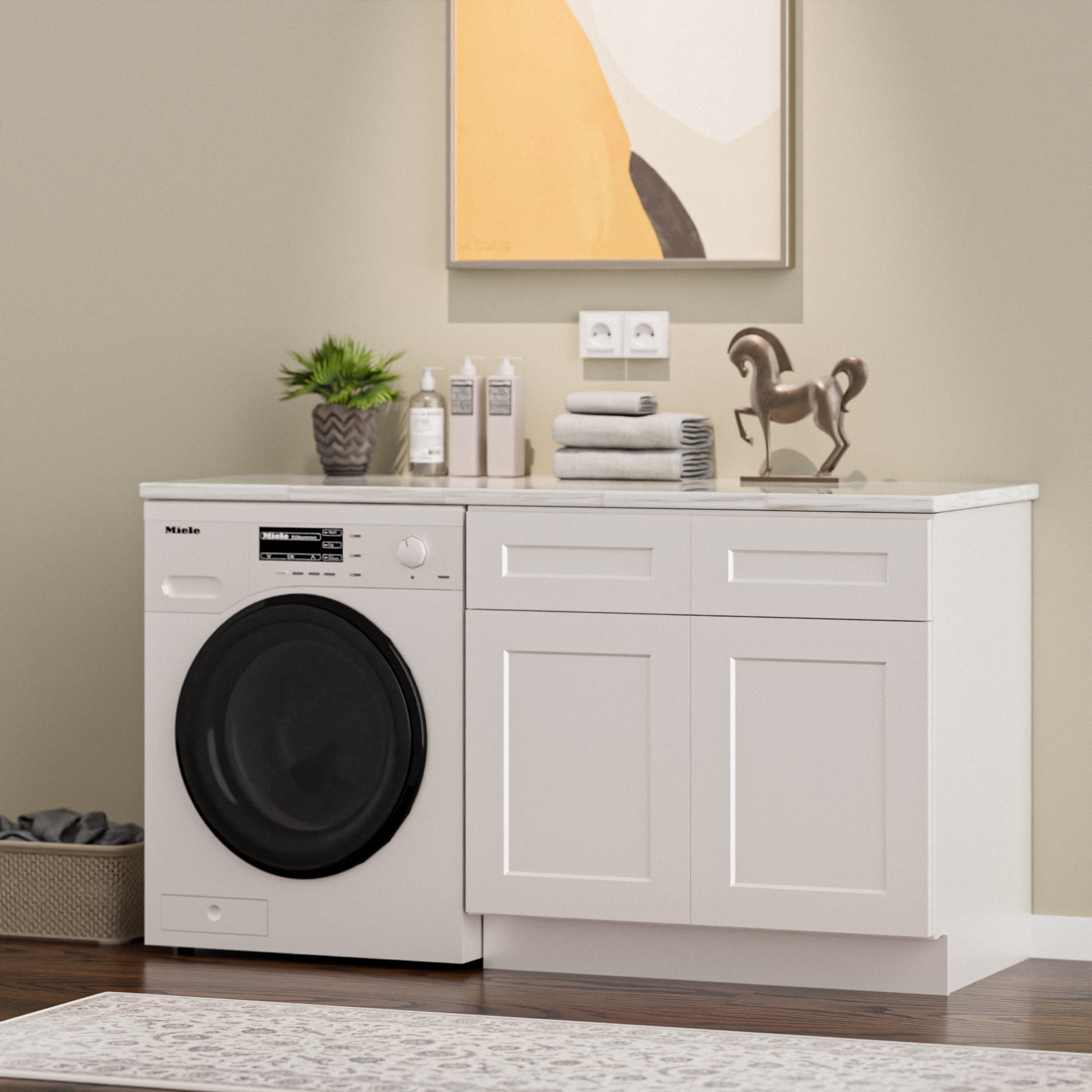 36" Solid Wood Shaker Sink Base Cabinet – White 24" Deep 2-Door Ready ...