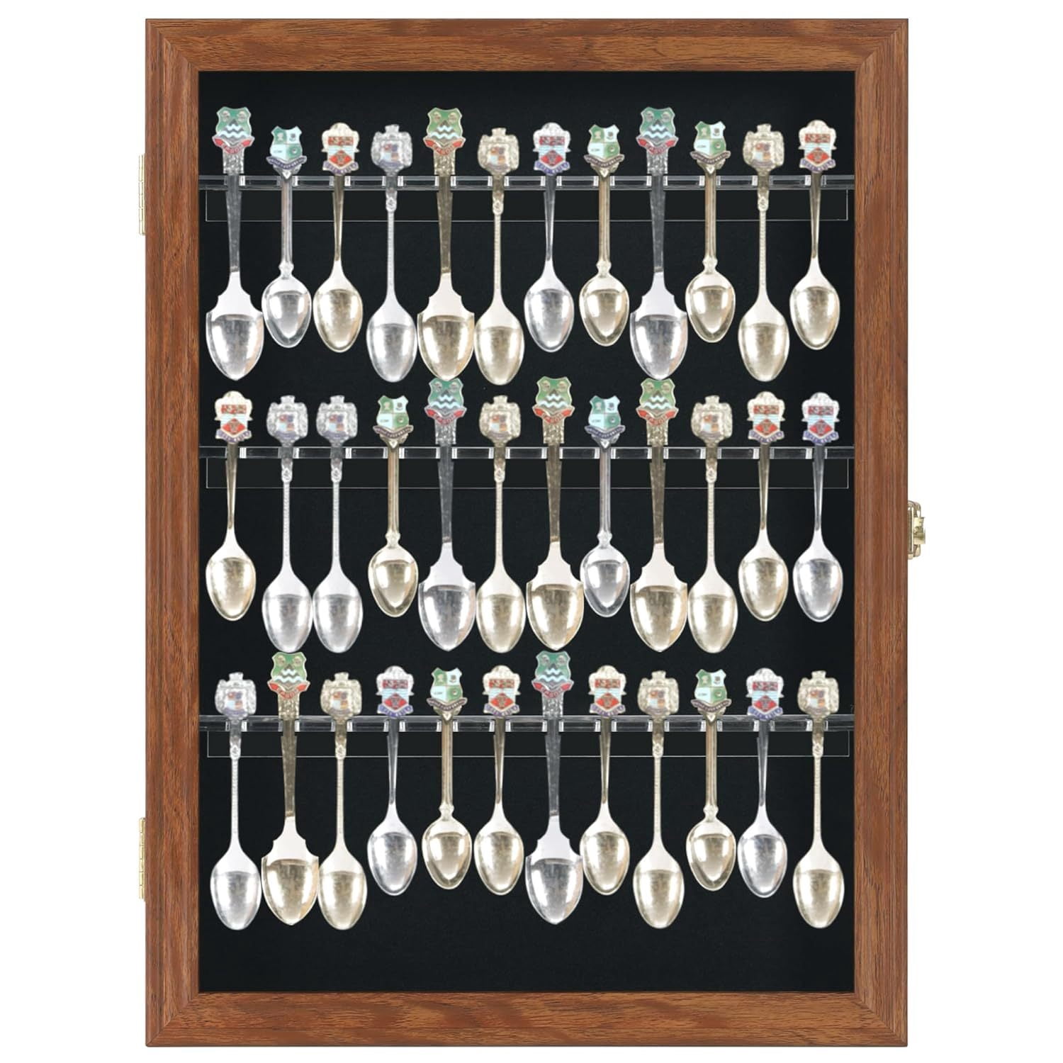36 Souvenir Tea Spoon Solid Wood Display Case Rack Cabinet with Glass ...