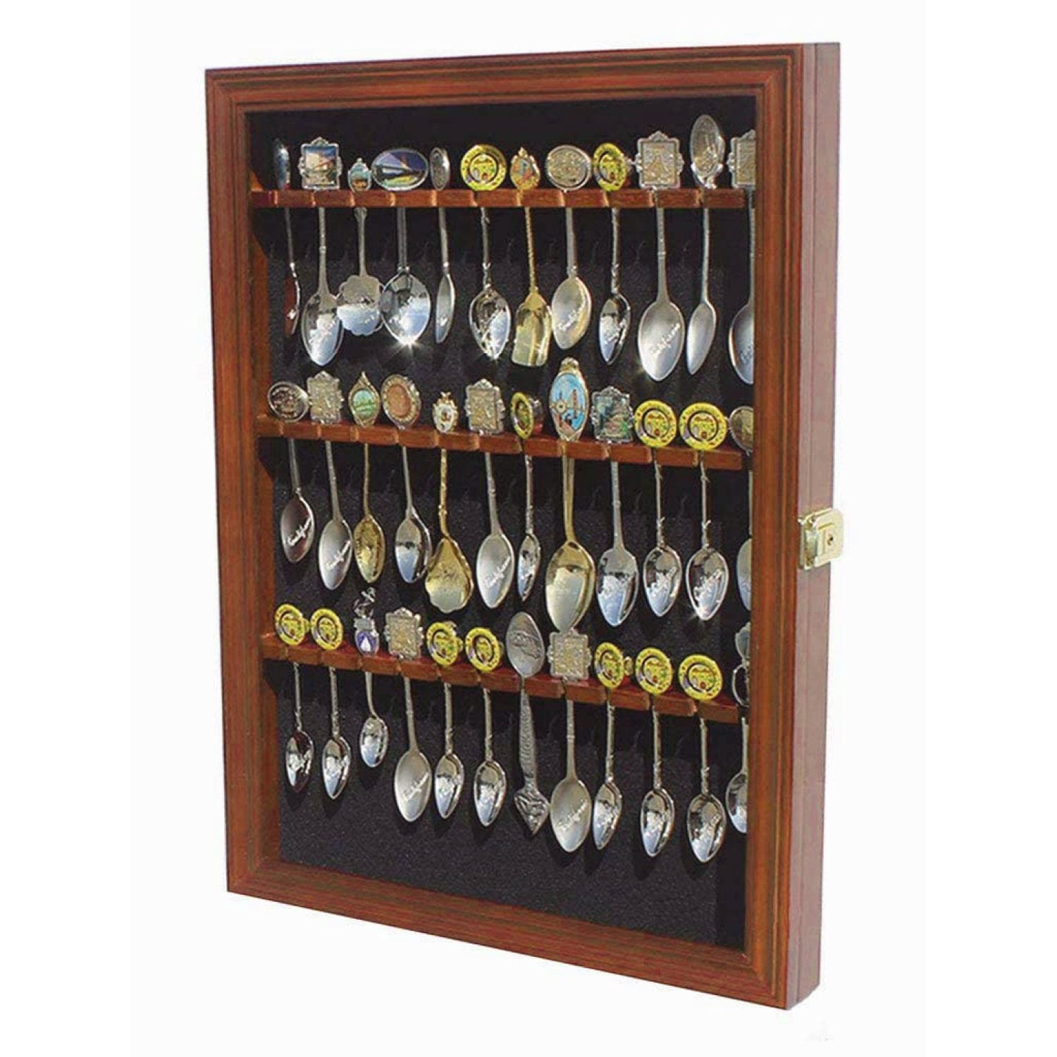 36 Souvenir Tea Spoon Solid Wood Display Case Rack Cabinet with Glass ...