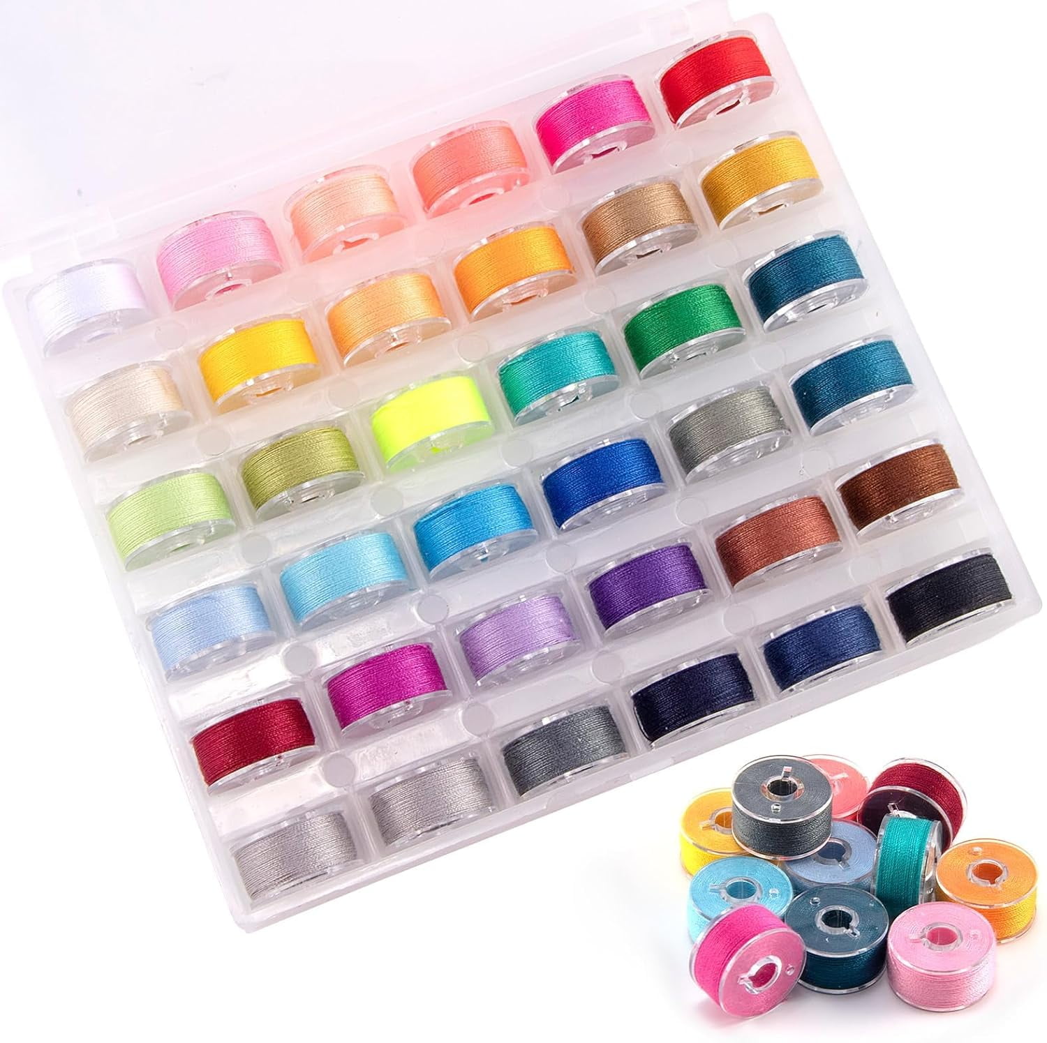 36 Spools and Pre Wound Sewing Thread Axes, with Storage Plastic Box ...