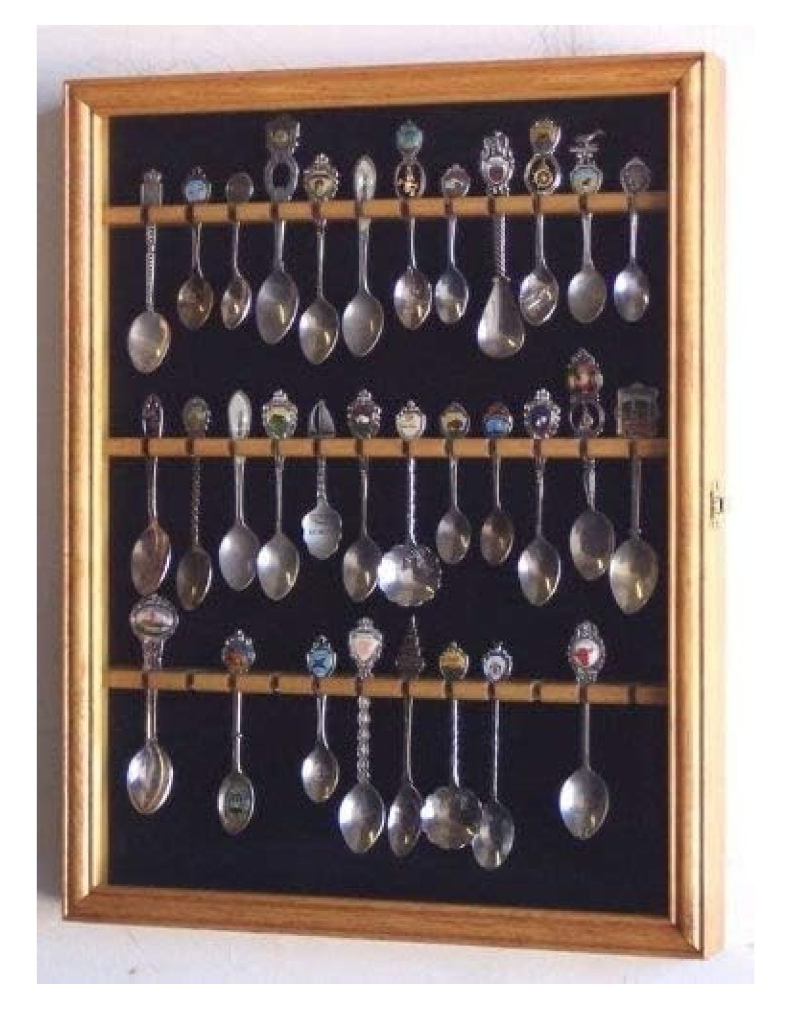 36 Spoon Display Case Cabinet Holder Rack Wall Mounted -Oak Finish ...
