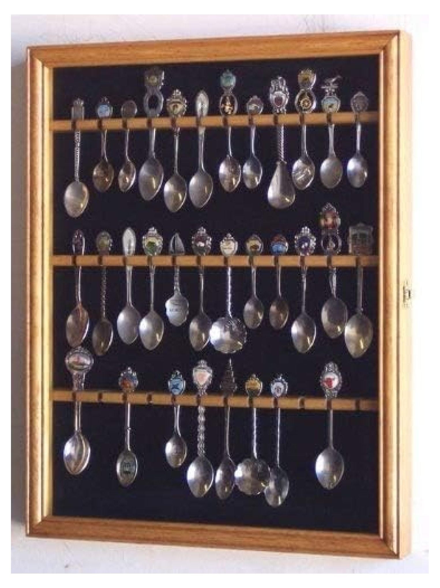 36 Spoon Display Case Cabinet Holder Rack Wall Mounted -Oak Finish ...