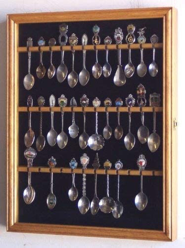 36 Spoon Display Case Cabinet Holder Rack Wall Mounted -Oak Finish ...