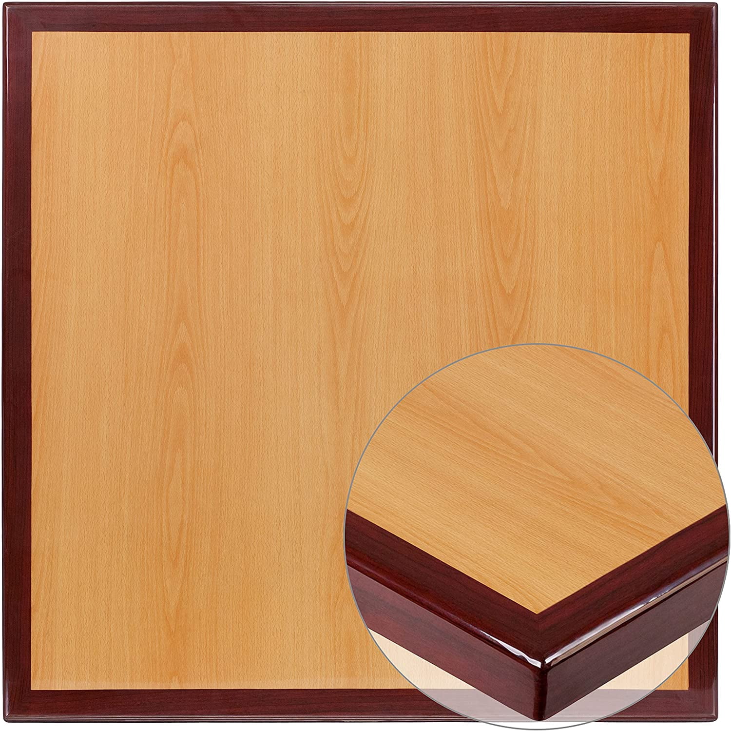 36'' Square 2-Tone High-Gloss Cherry / Mahogany Resin Table Top with 2 ...