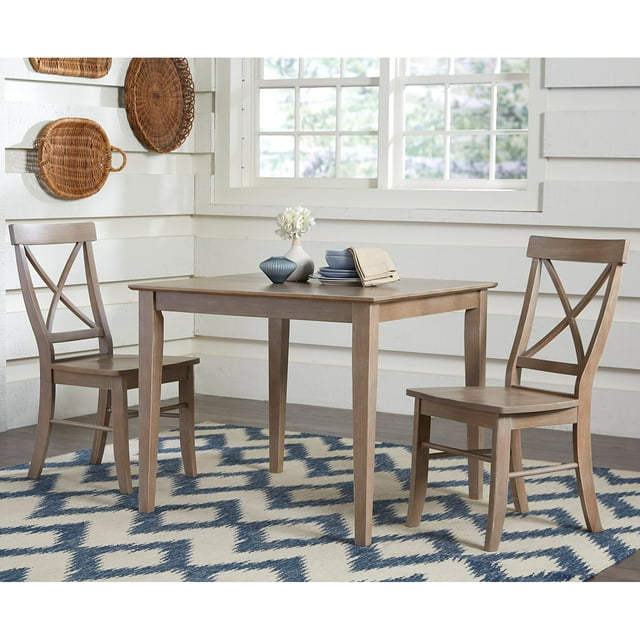 36" Square Dining Table with 2 X-Back Side Chairs - Washed Gray Taupe ...