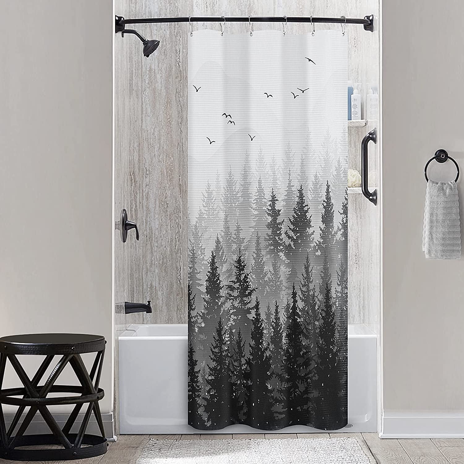 36 Stall Shower Curtain Black Trees Shower Curtains for Bathroom Dark ...