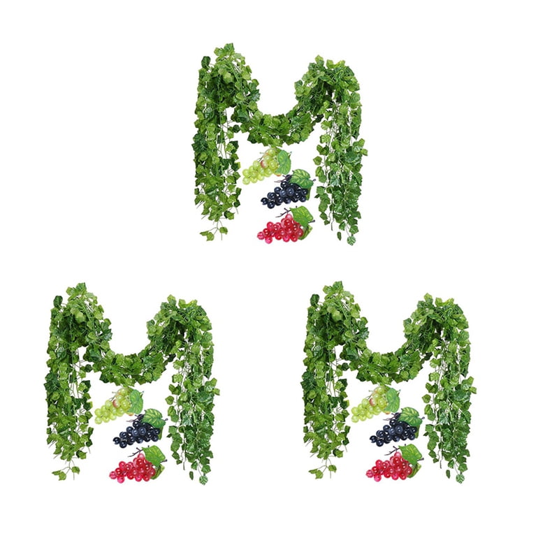 36 Strands Artificial Fake Grape Vines Ivy Leaves with 9 Strings Grapes ...