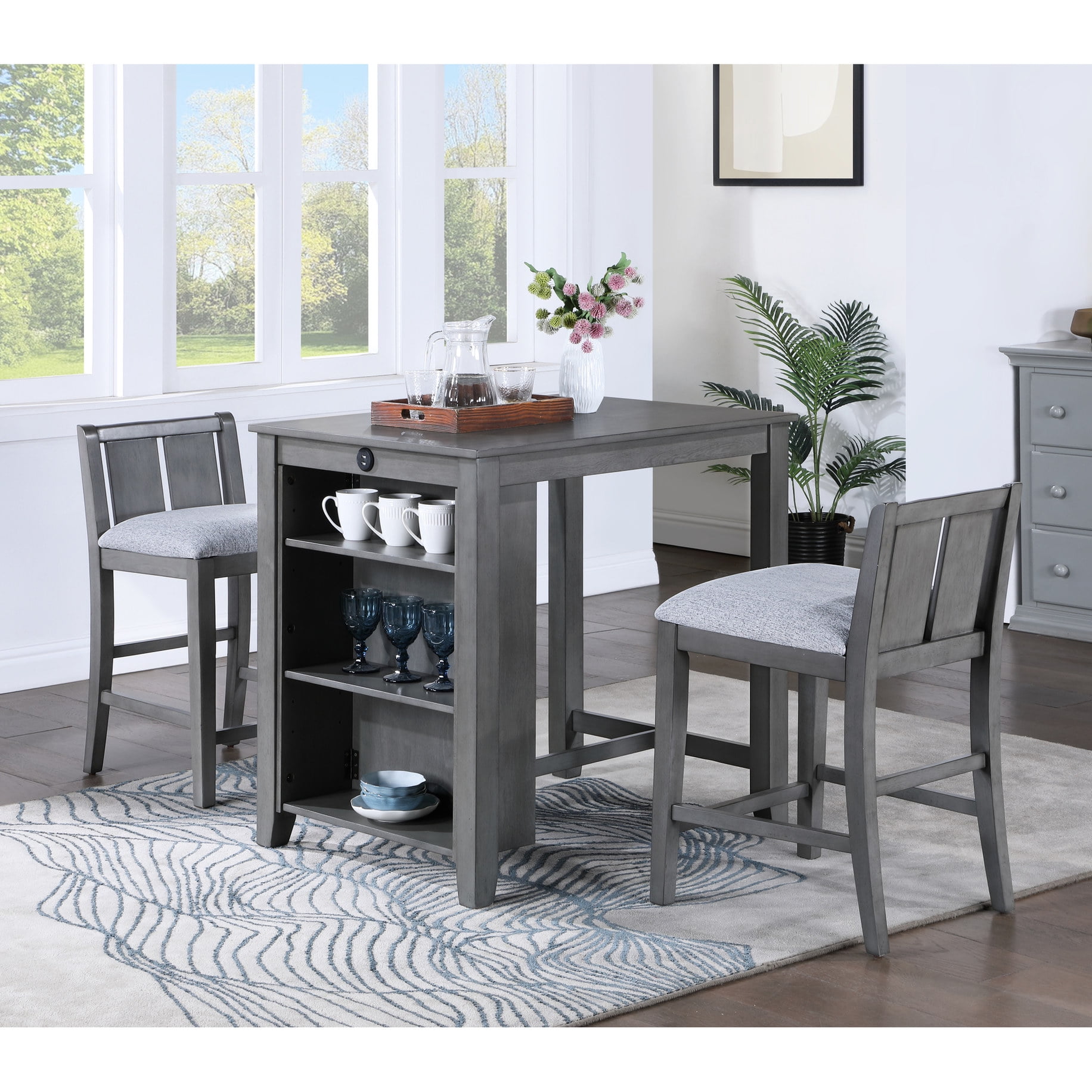 36" Table with 2 Chairs - Shelved Storage Compartment - Breakfast Setup ...