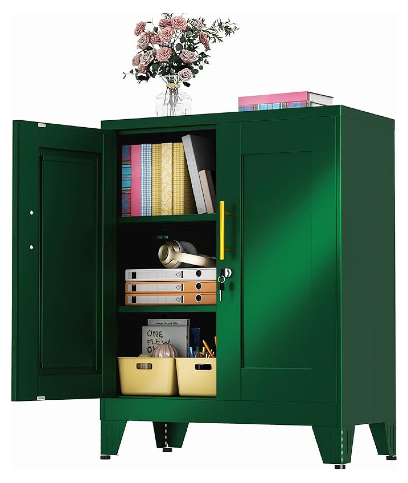 36" Tall Metal Storage Cabinet with Lock, File Cabinet with 2 Doors and ...