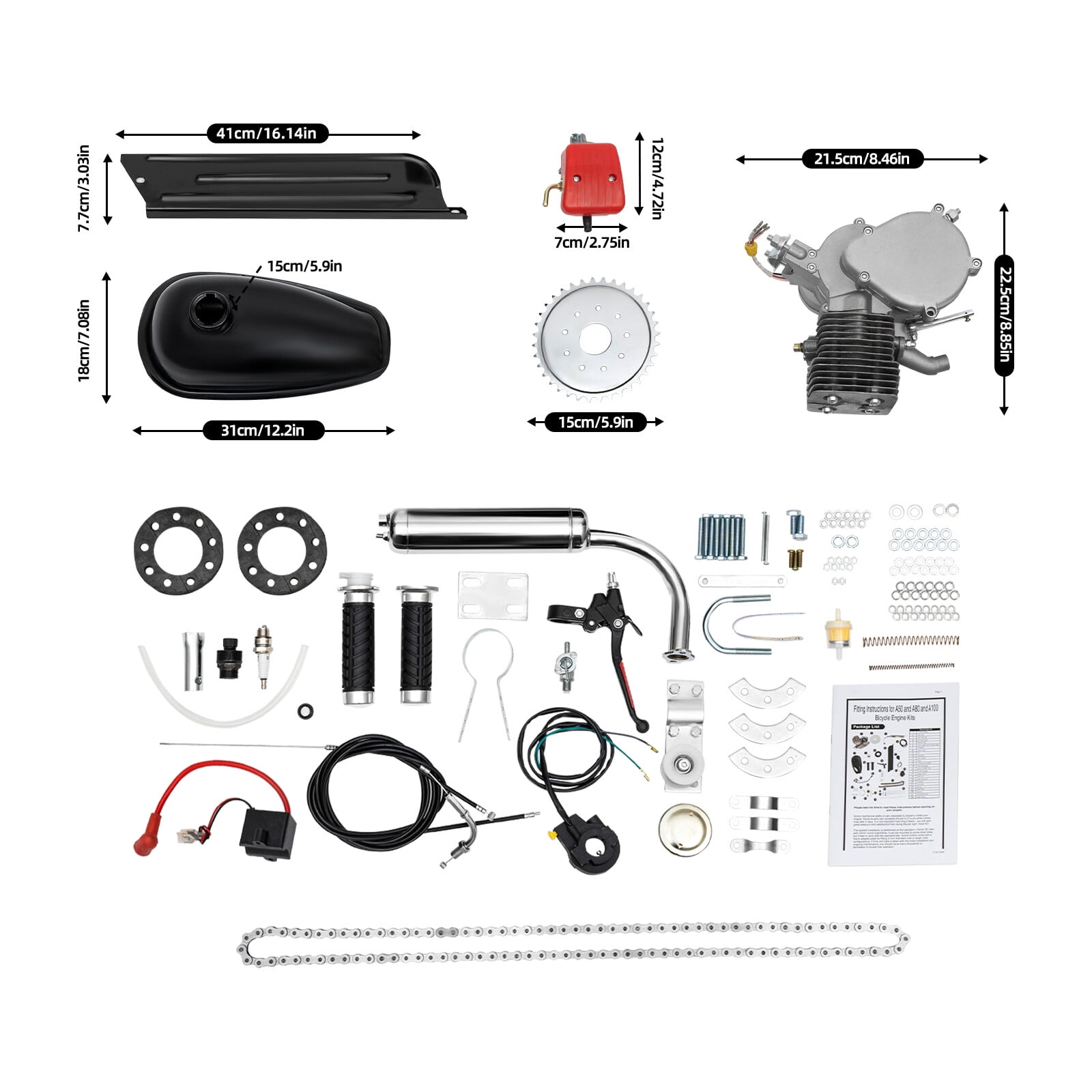36 Teeth Full Set 100cc 2 Stroke Bicycle Motor Kit Bike Motorized ...