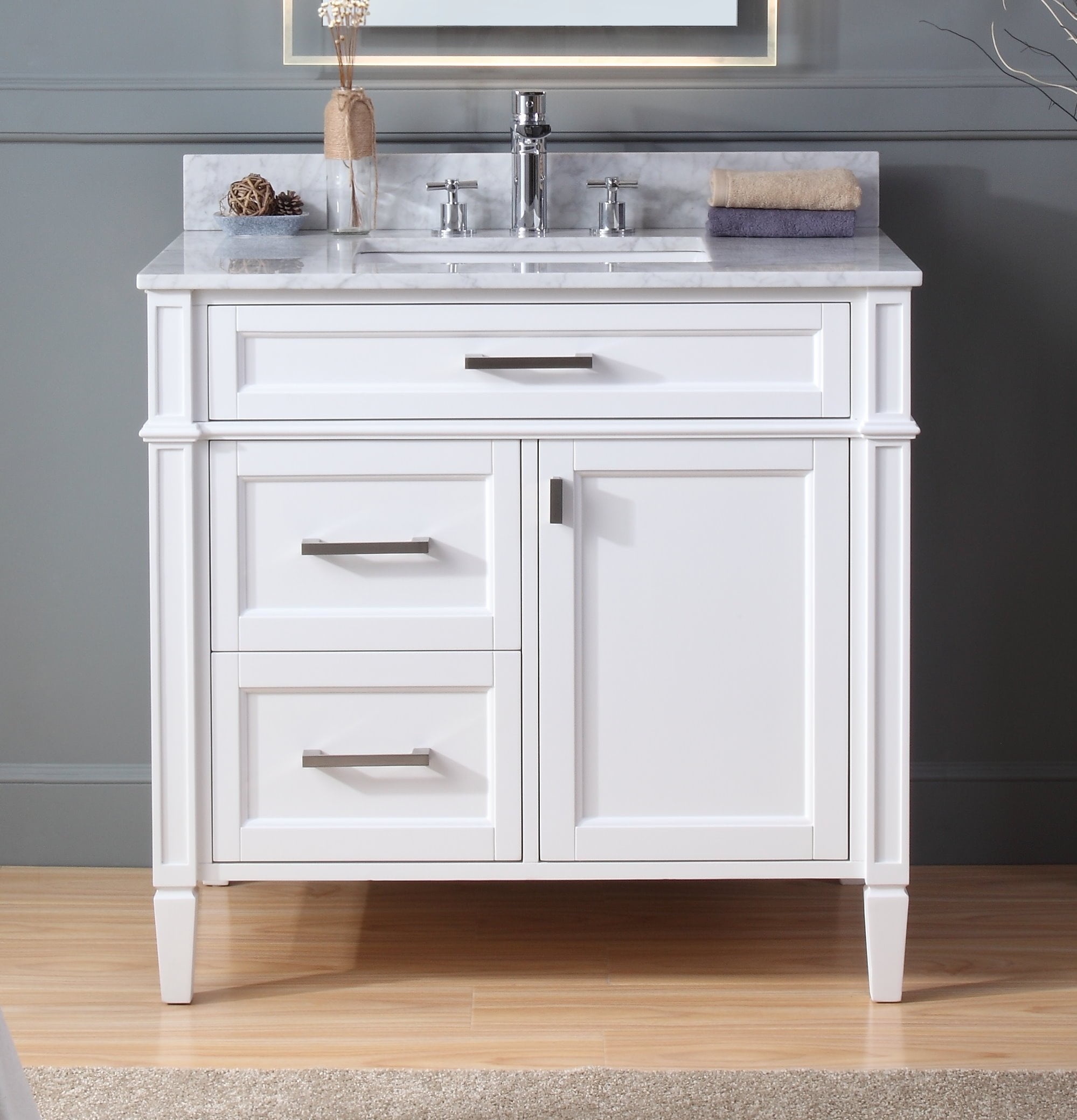 36" Tennant Brand Durand Minimalistic Modern White Bathroom Sink Vanity ...