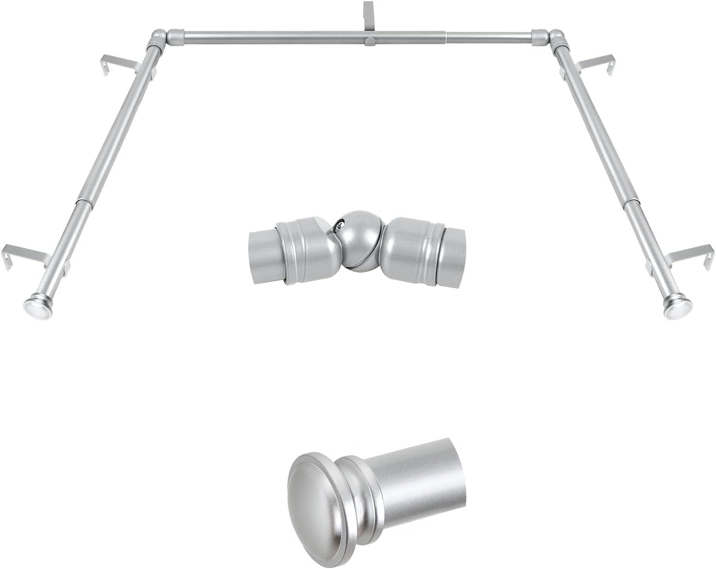 36 To 72 Inch Center Rod Bay Window Curtain Rods, 20 To 36 Inch Side ...