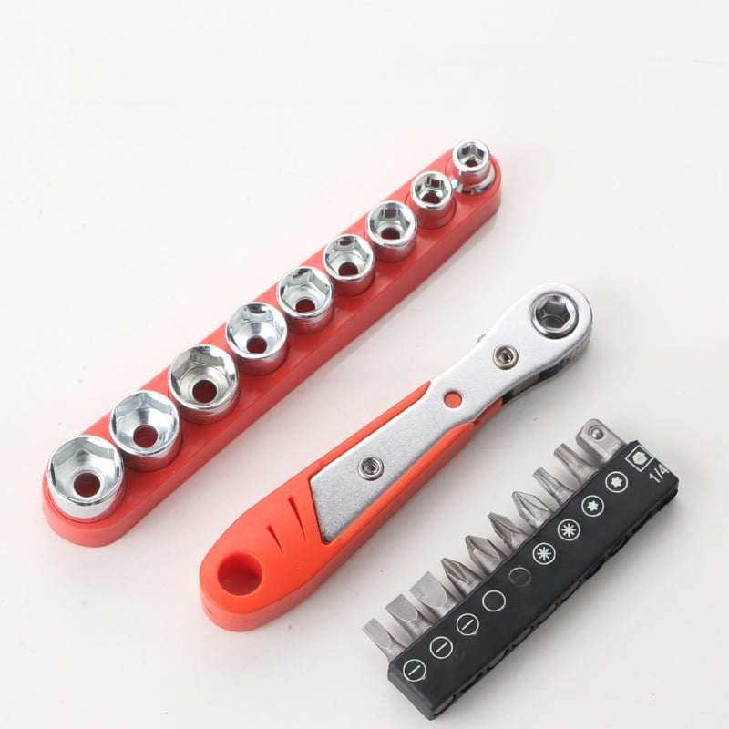 36 Tooth Bi-Directional Ratchet Wrench Set with 10 Piece Bit Set and 9 ...