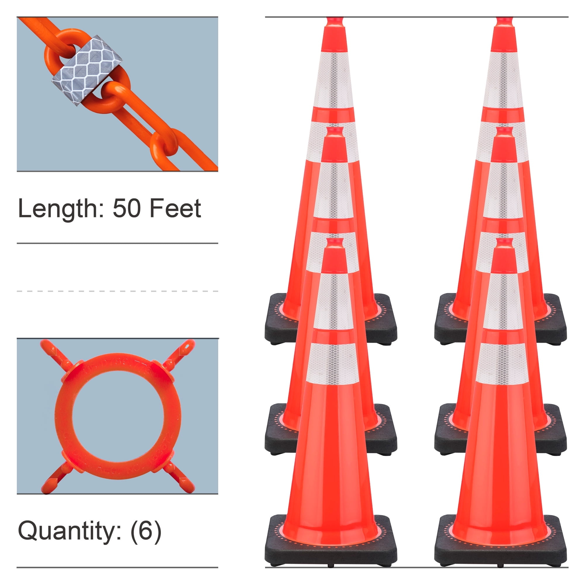 36" Traffic Orange Reflective Traffic Cones and Reflective Chain Kit ...