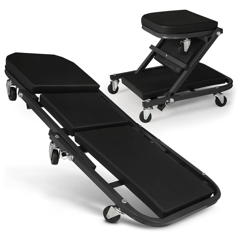 36" Triplex Folding Creeper 2-in-1 Garage Folding Creeper and Seat with ...