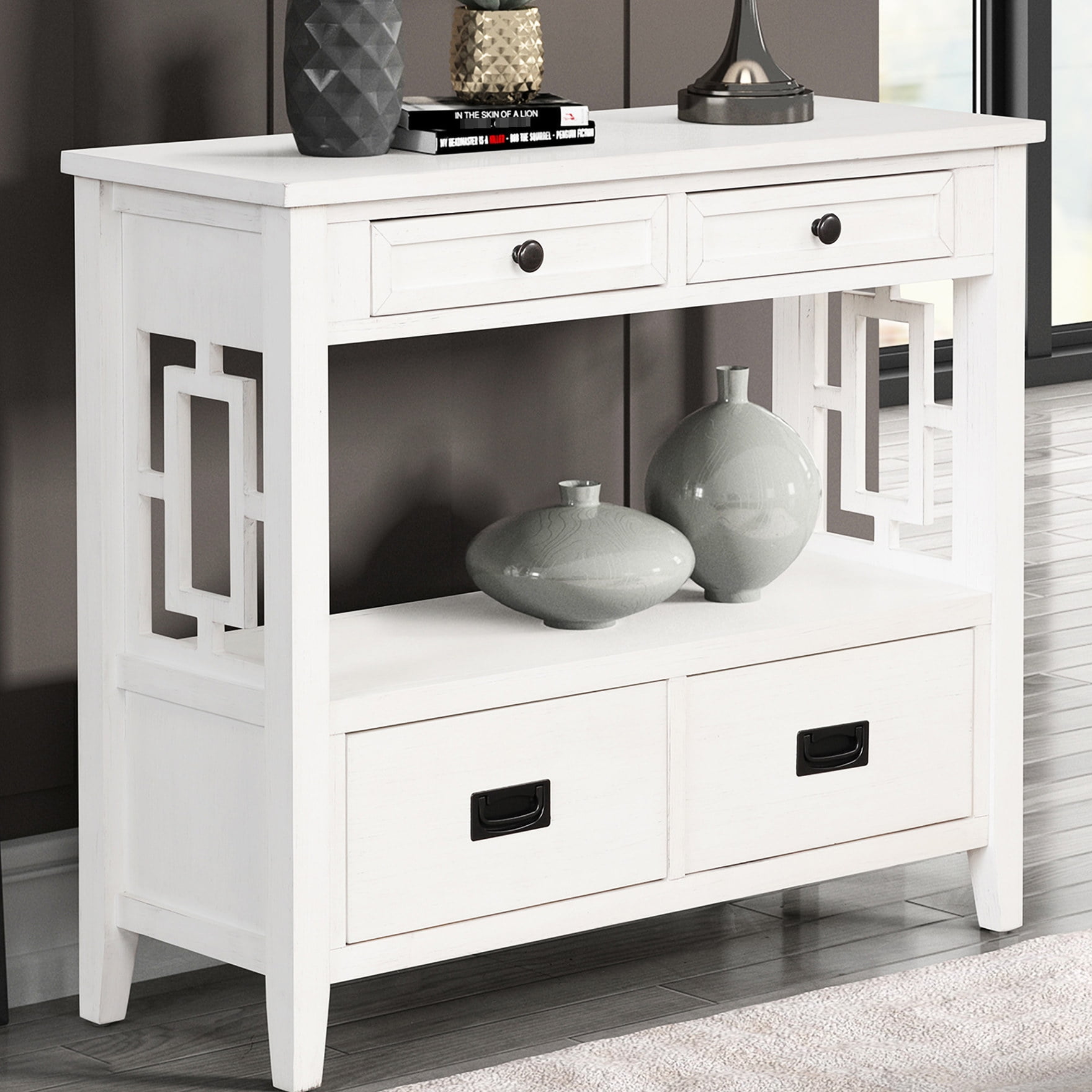 36'' Vintage Style Sofa Table with 4 Drawers & Shelf - Brings Classic ...