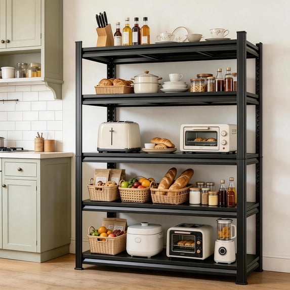 36" W Standing Storage Shelves,5 Tier Metal Rack Shelf, Detachable and ...