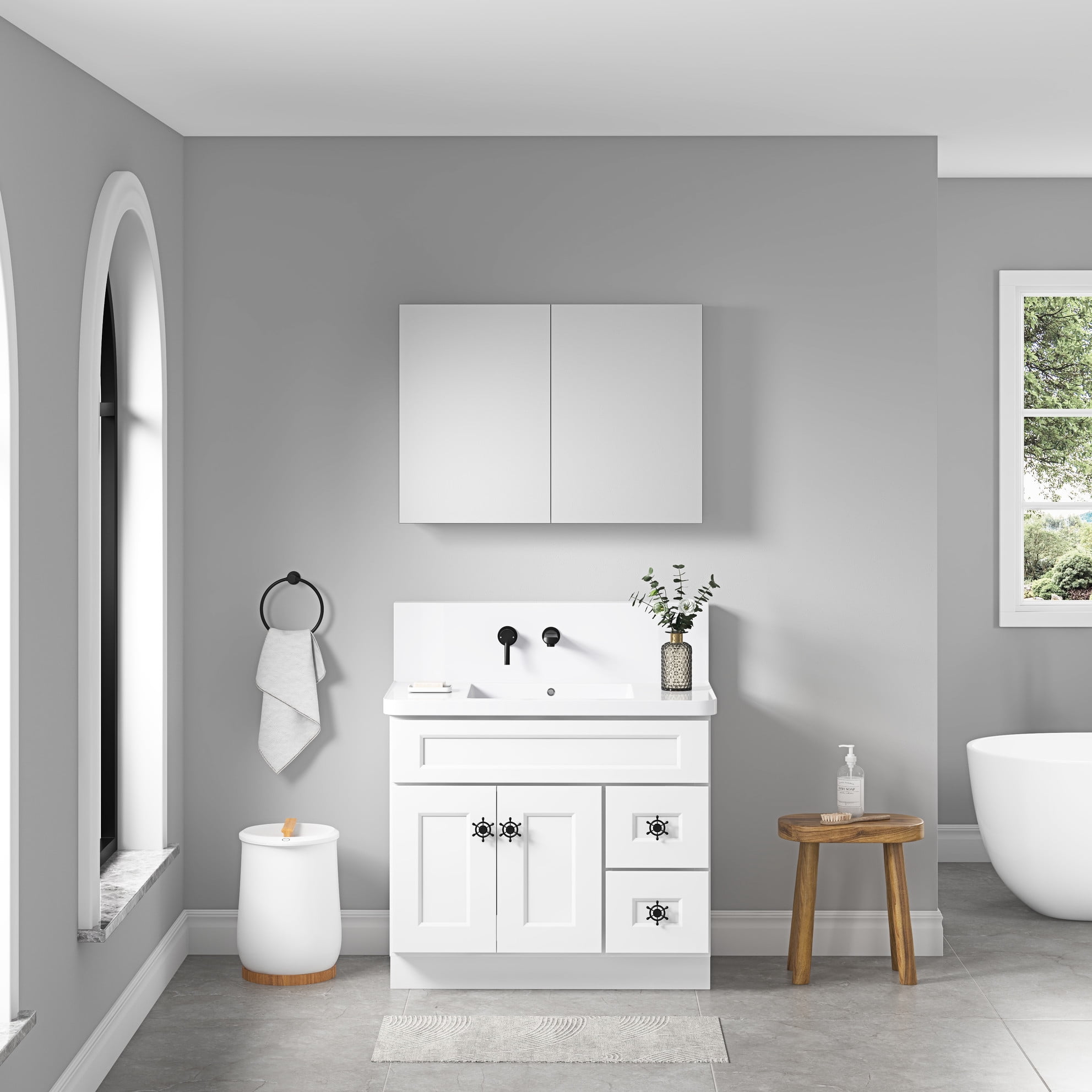 36" W X 26" H Bathroom Cabinet With Beveled Mirror, Abundant Interior ...