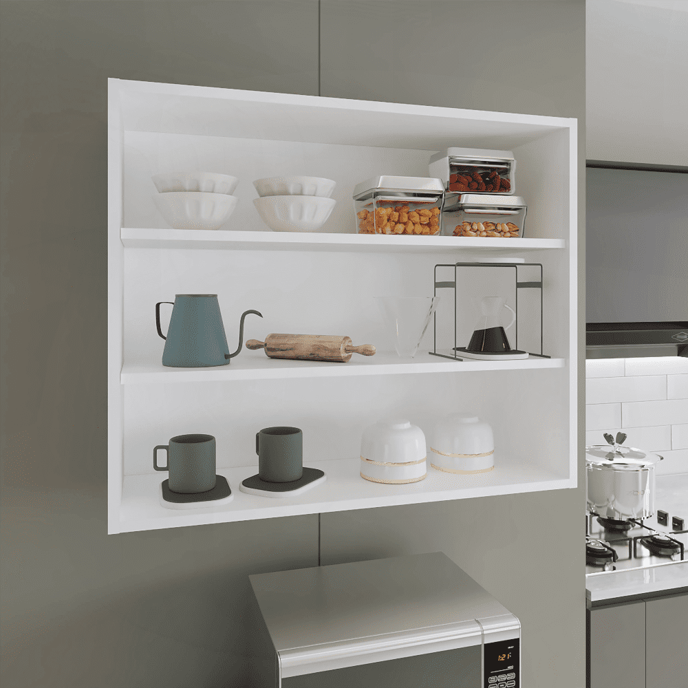 Wally 36” W x 30” H Modern 3-Tier Open Wall Cabinet – White High ...