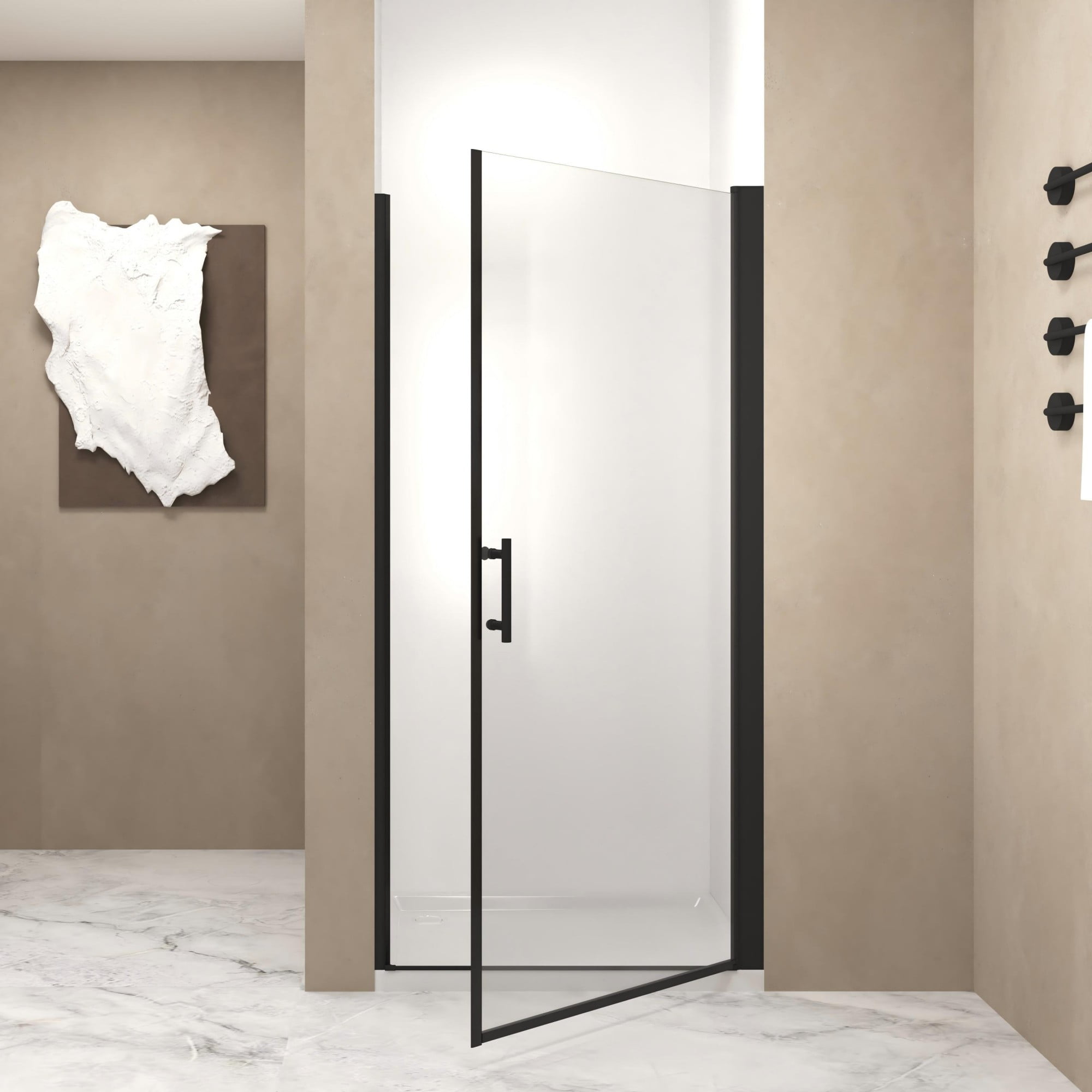 36"W x 72" Pivot Shower Door,Half Frame Shower Door,1/4" Transparent ...