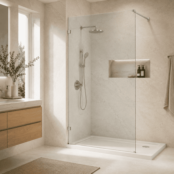 36"W x 76"H Fixed Panel Frameless Shower Door,3/8" 10mm Clear Tempered ...