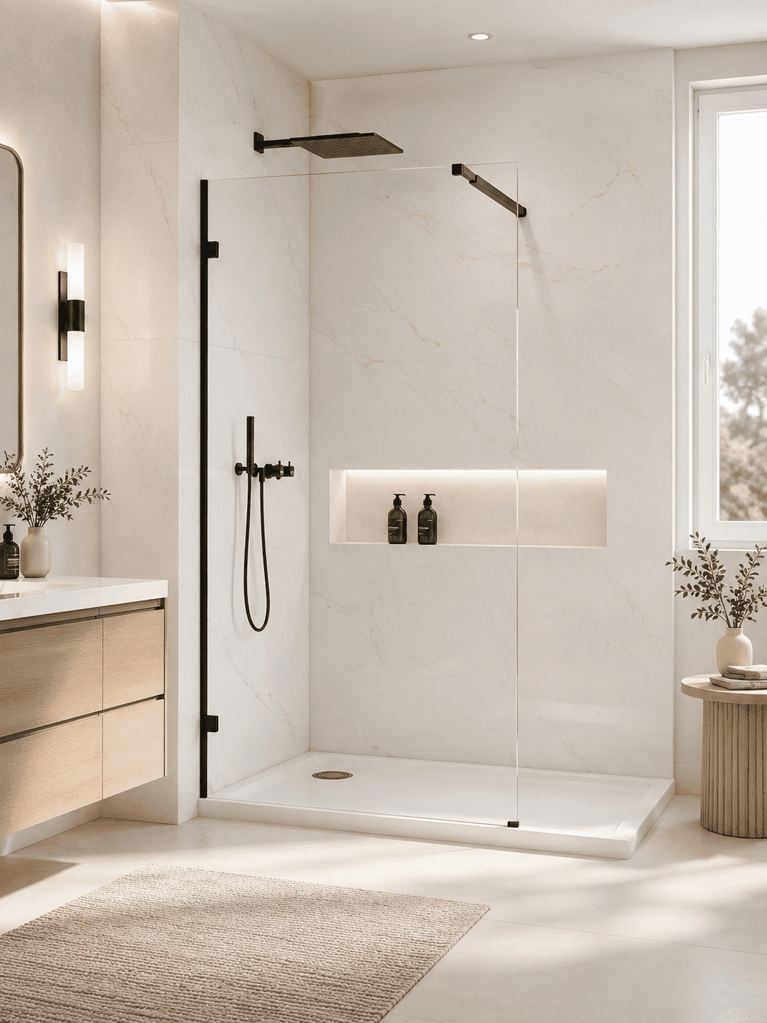 36"W x 76"H Fixed Panel Frameless Shower Door,3/8" 10mmClear Tempered ...