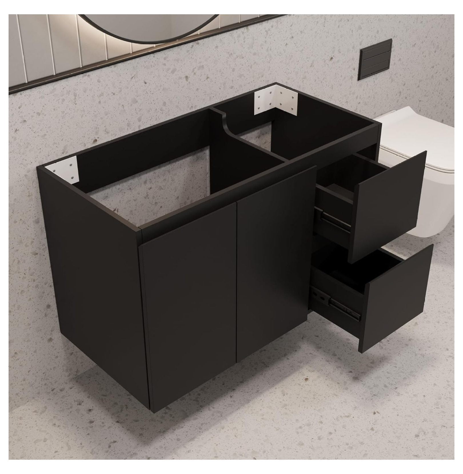 36" Wall Mounted Bathroom Vanity, Black Storage Cabinet Vanity with Two ...