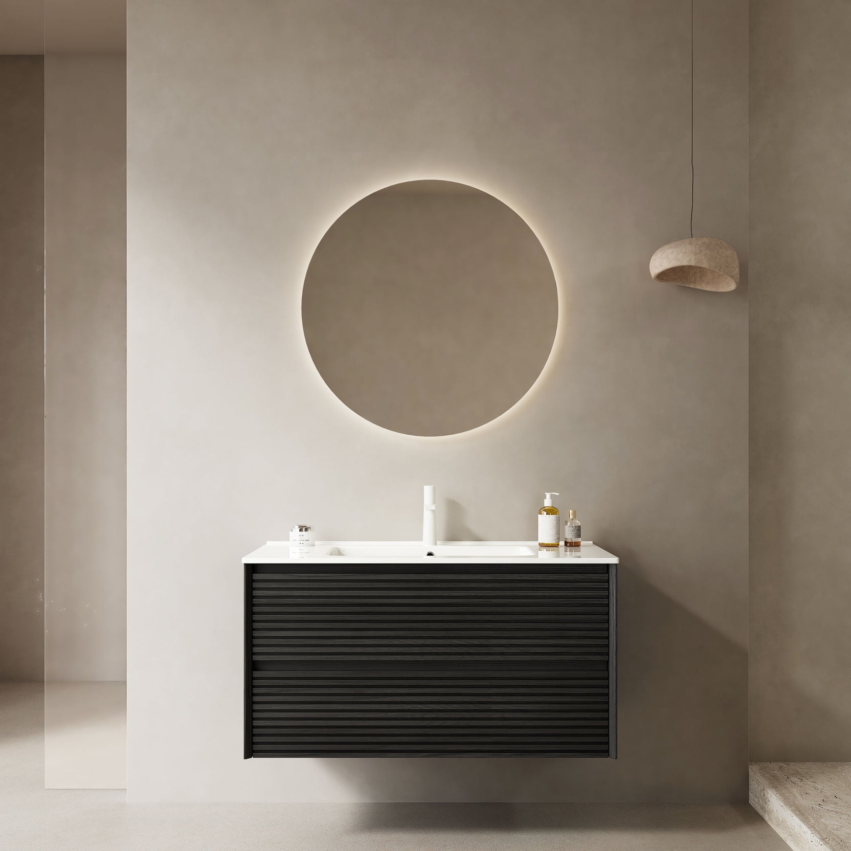 36" Wall-Mounted Storage Vanity with Ceramic Basin | Glossy Basin ...