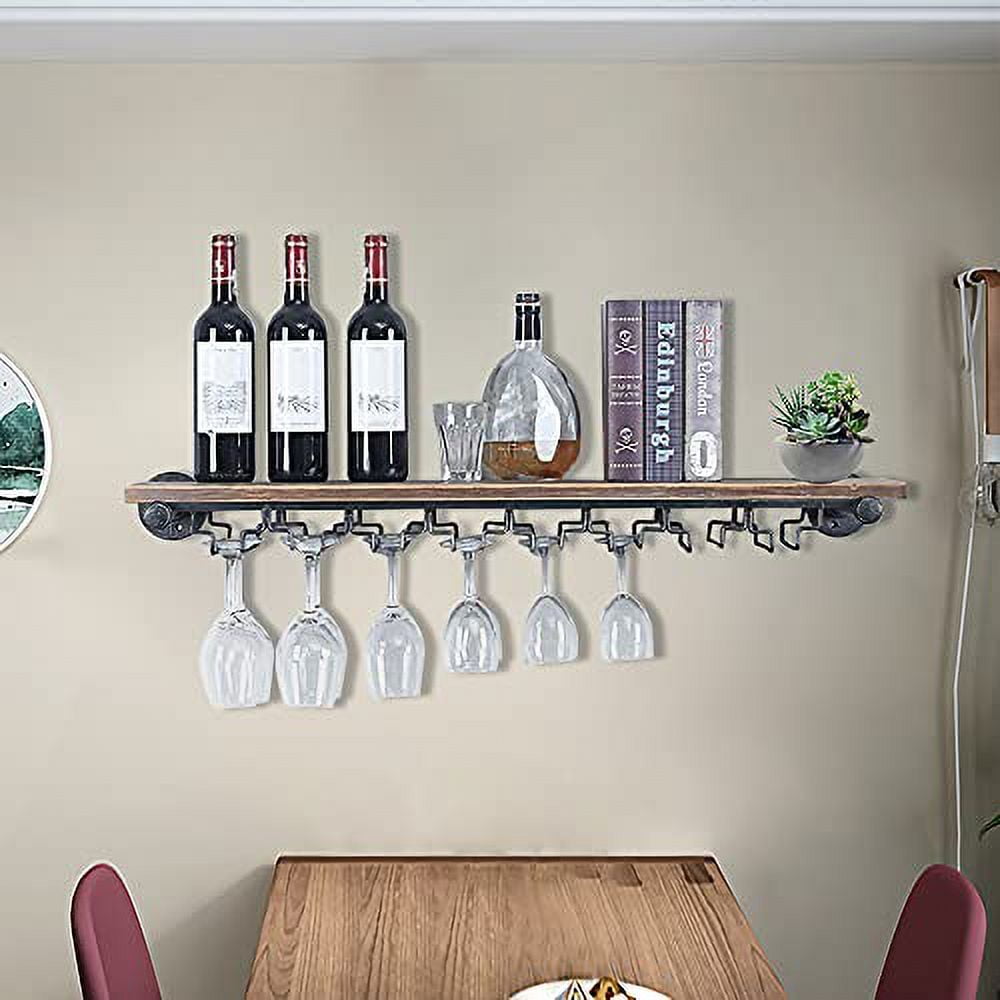 36"Wall Wine Glass Holder Hanging Stemware Racks Wine Rack Floating ...