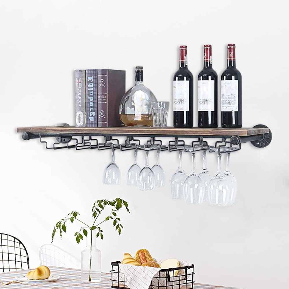 36"Wall Wine Glass Holder Hanging Stemware Racks Wine Rack Floating ...