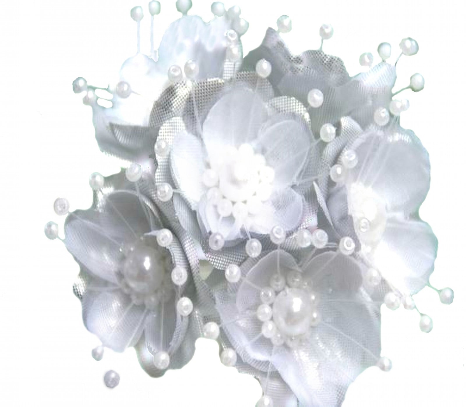 36 Wedding Bridal Pearl Satin Organza Flower Favor Pick - White ...