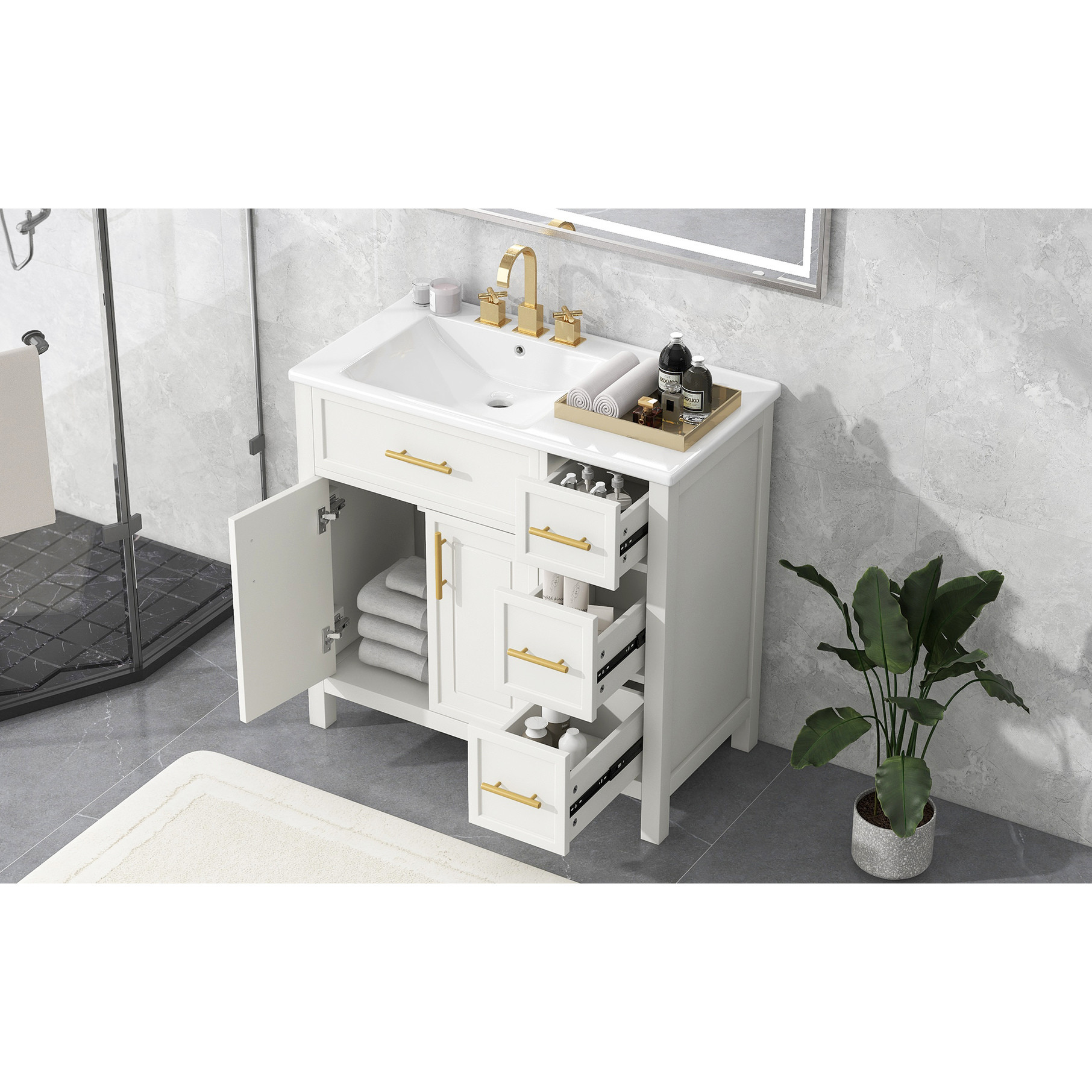 36" White Bathroom Vanity with Sink | Suits Modern Bathroom Decor ...