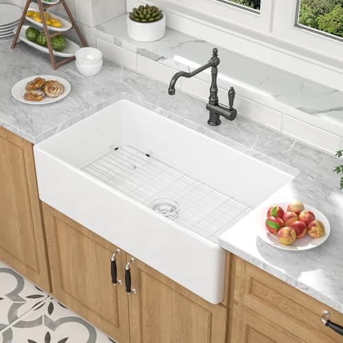 36 White Kitchen Sink - 36 x 20 Inch Farmhouse Sink Ceramic Reversible ...