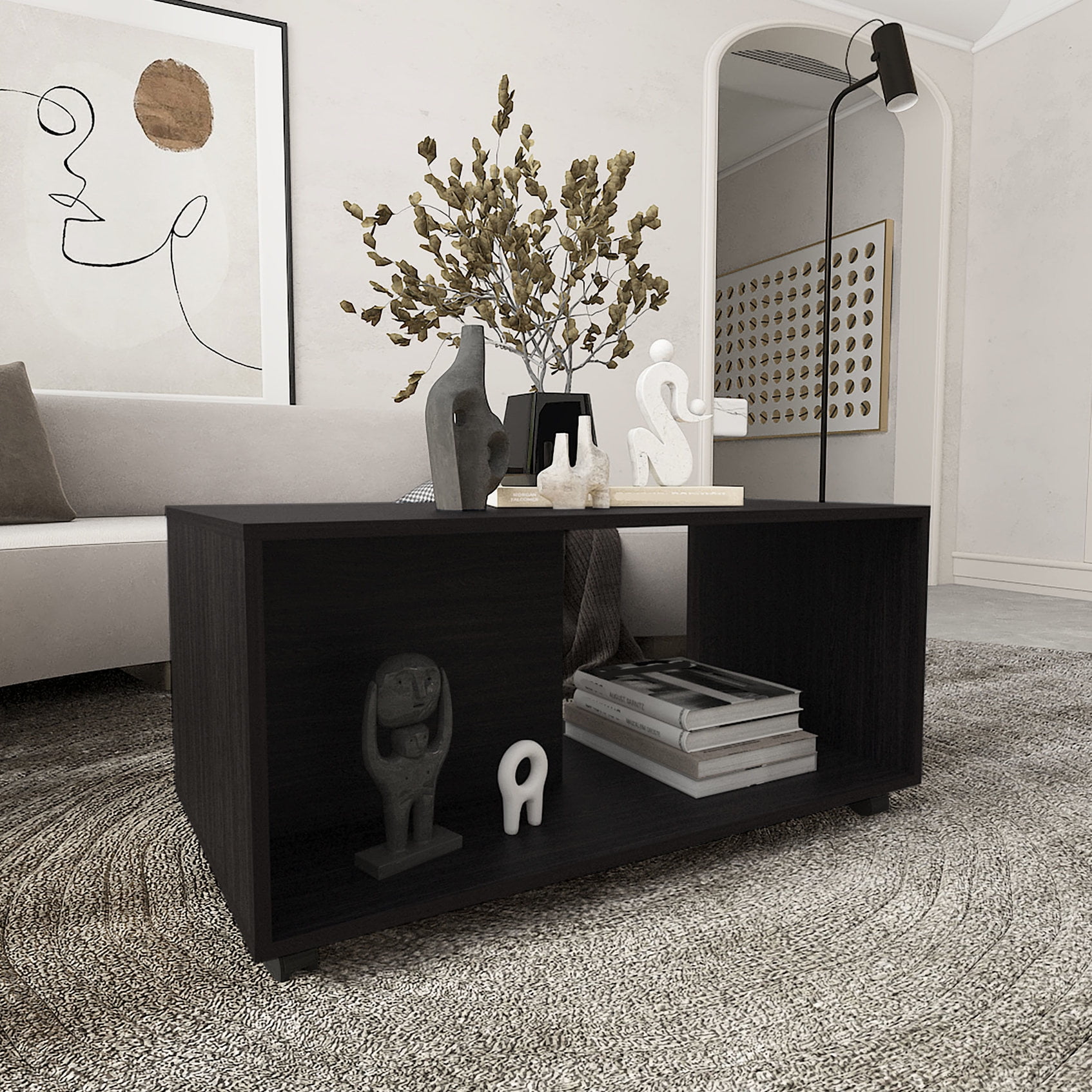 36" Wide Rectangular Coffee Table with Casters / Easy Mobility for ...