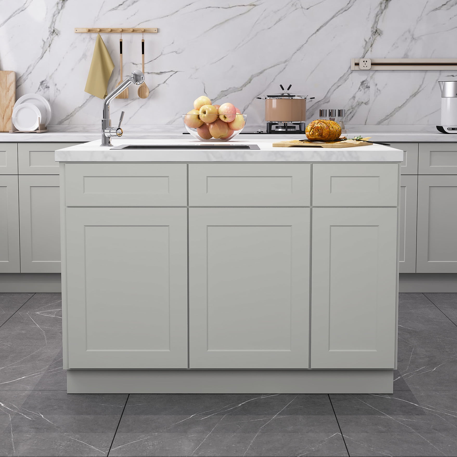 36" Wide Shaker Dove Plywood Sink Cabinet with 2 Doors - Ample Space ...