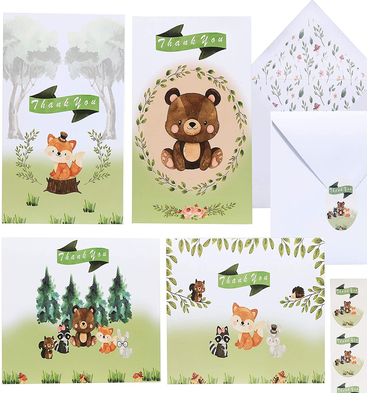 36 Woodland Thank You Cards Baby Shower - Cute Forest Animals Thank You ...