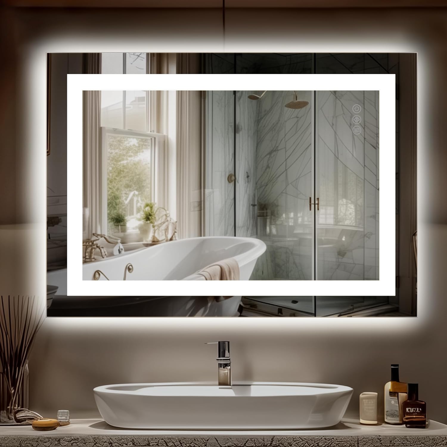 36" X 28" LED Bathroom Mirror with Lights, Anti-Fog, Dimmable, Lighted ...