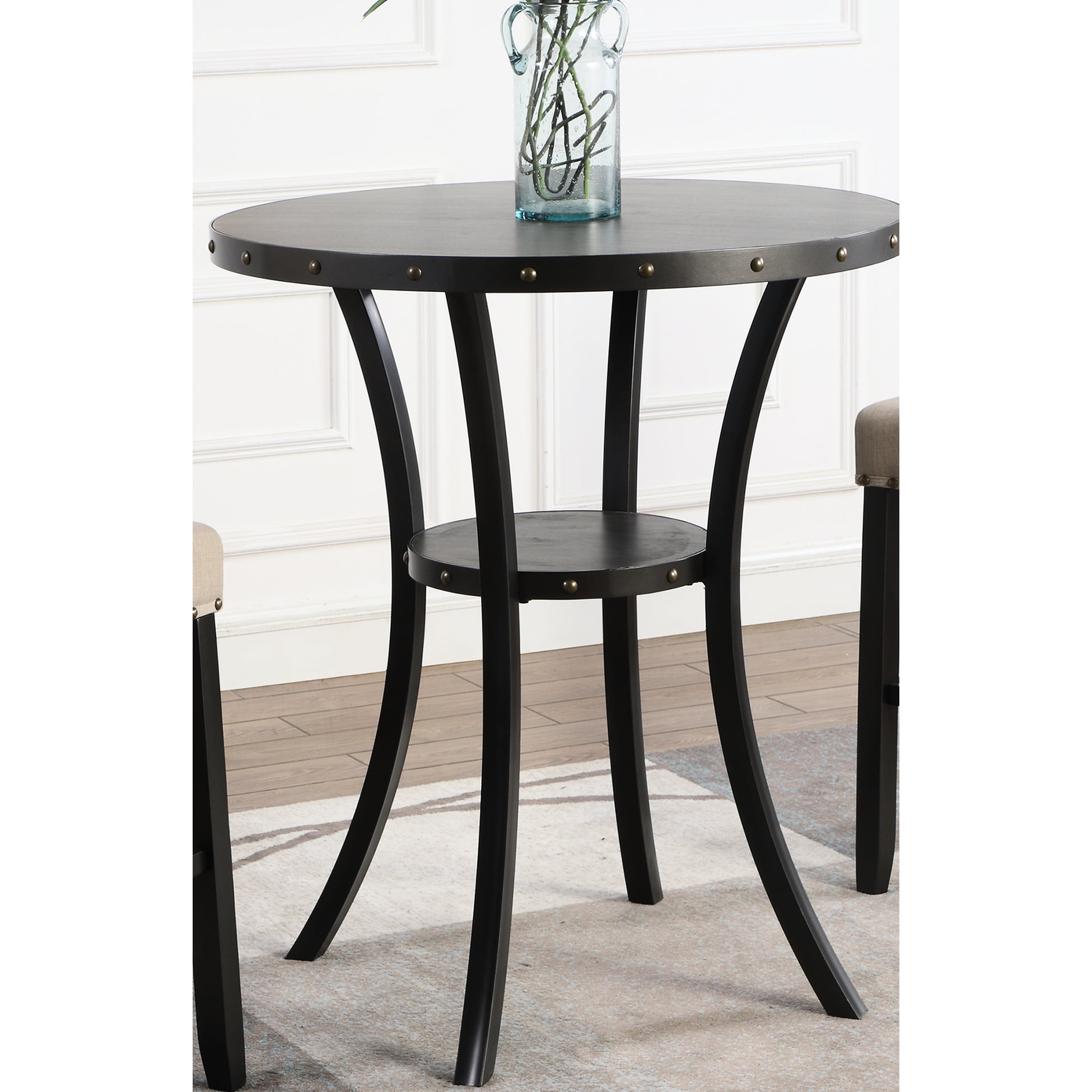 36" X 42" Bar Table With Nail Head Feature - Curved Metal Leg & Wooden ...