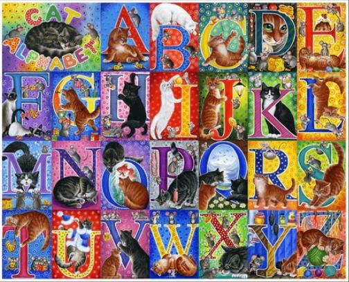 36" X 44" Panel Cat Alphabet Kitten Feline Learning Letters Mouse ...