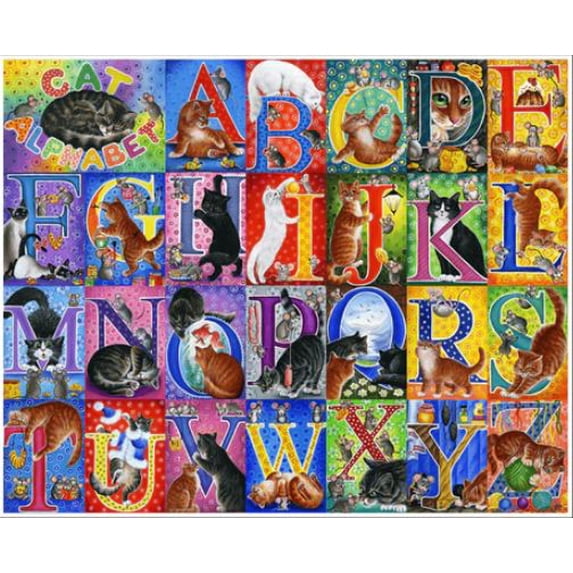 36" X 44" Panel Cat Alphabet Kitten Feline Learning Letters Mouse ...
