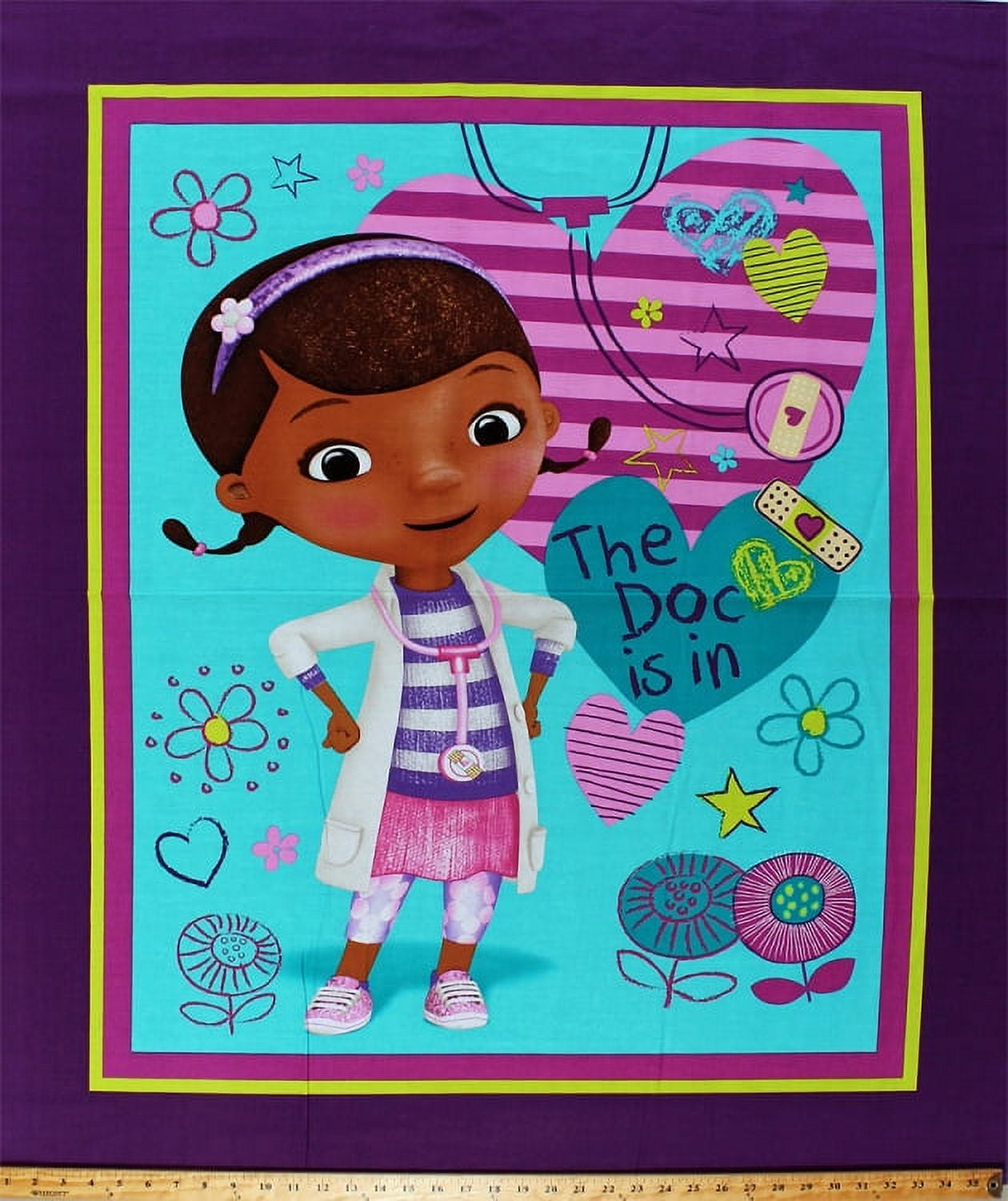 36" X 44" Panel Doc McStuffins The Doc is In Doctor Flowers Hearts Kids ...