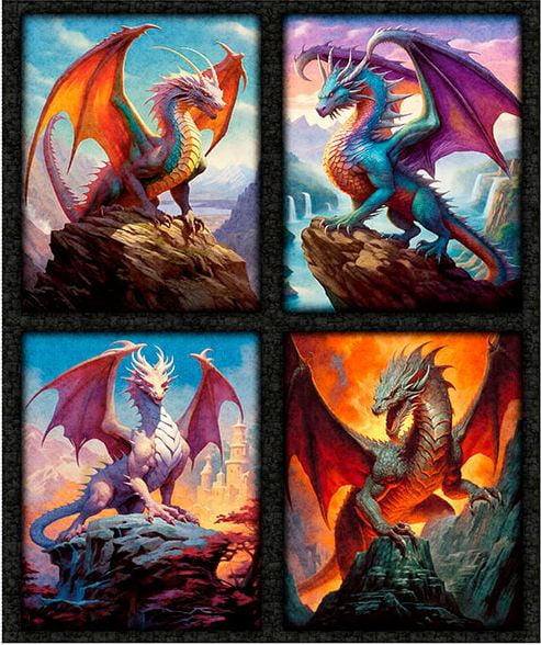 36" X 44" Panel Dragon's Song Dragons Fantasy Fairytale Rocks Castles ...