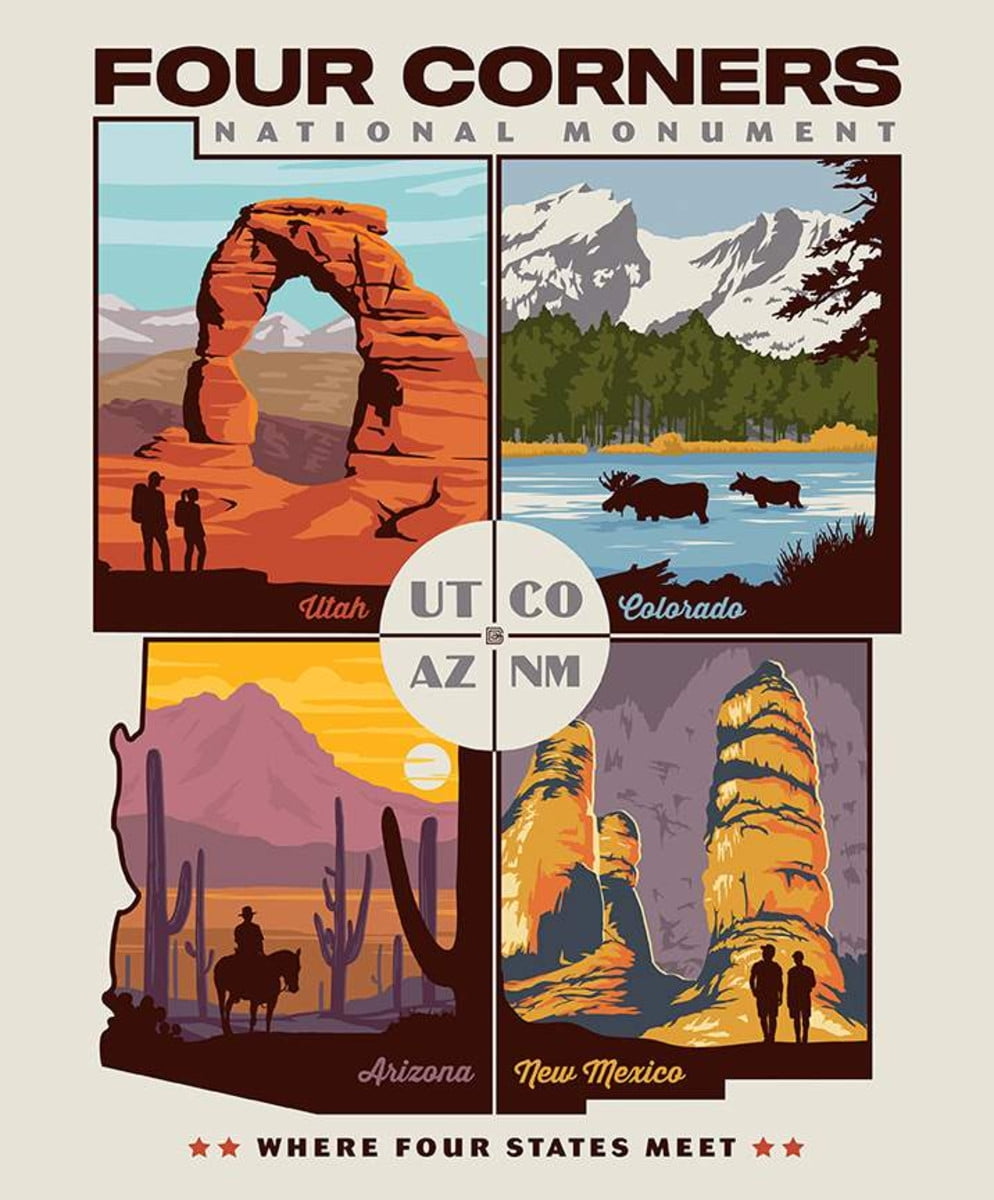 36" X 44" Panel Four Corners National Monument United States Travel ...
