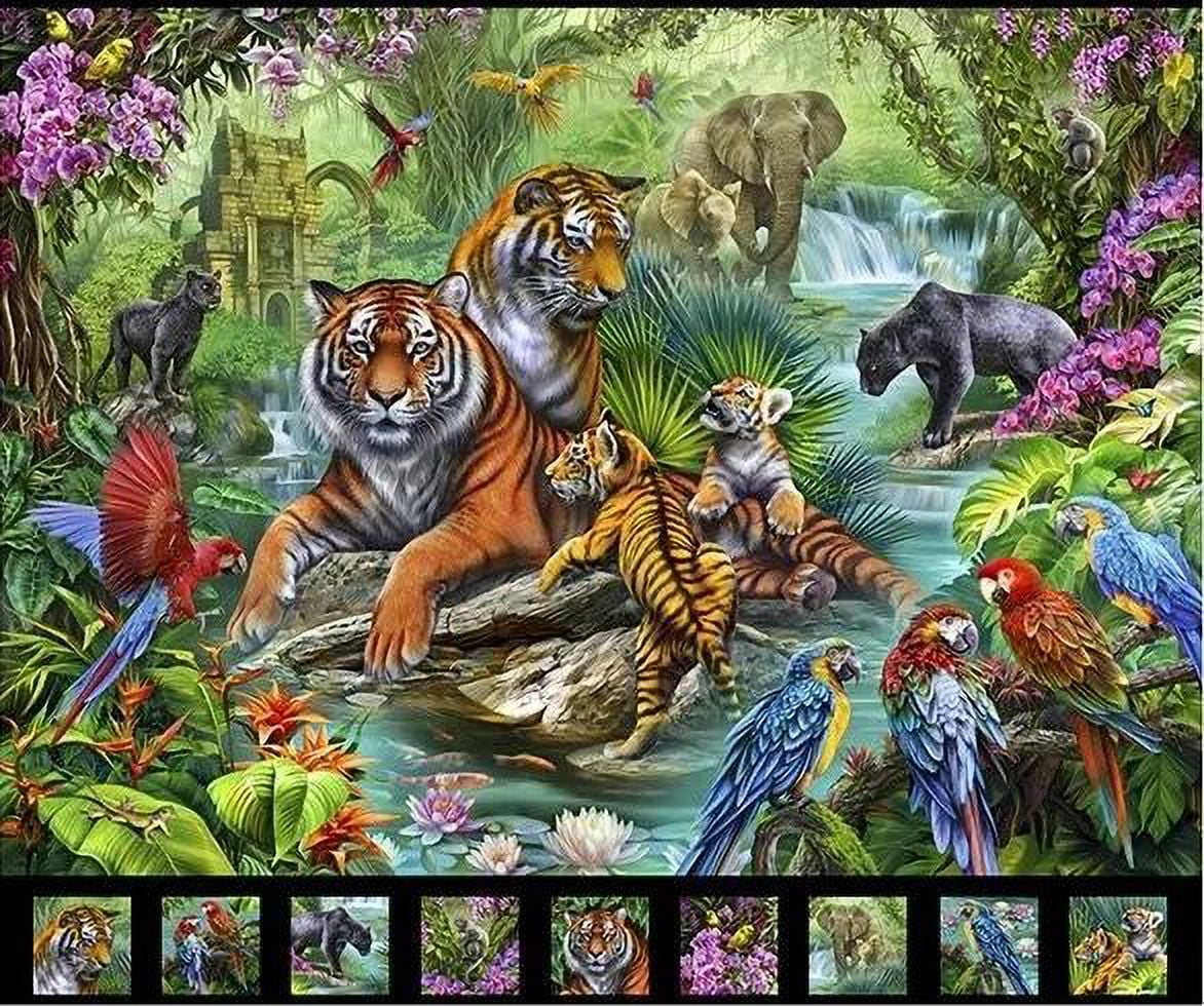 36" X 44" Panel Jungle Animal Block Panel Safari Animals Jungle ...