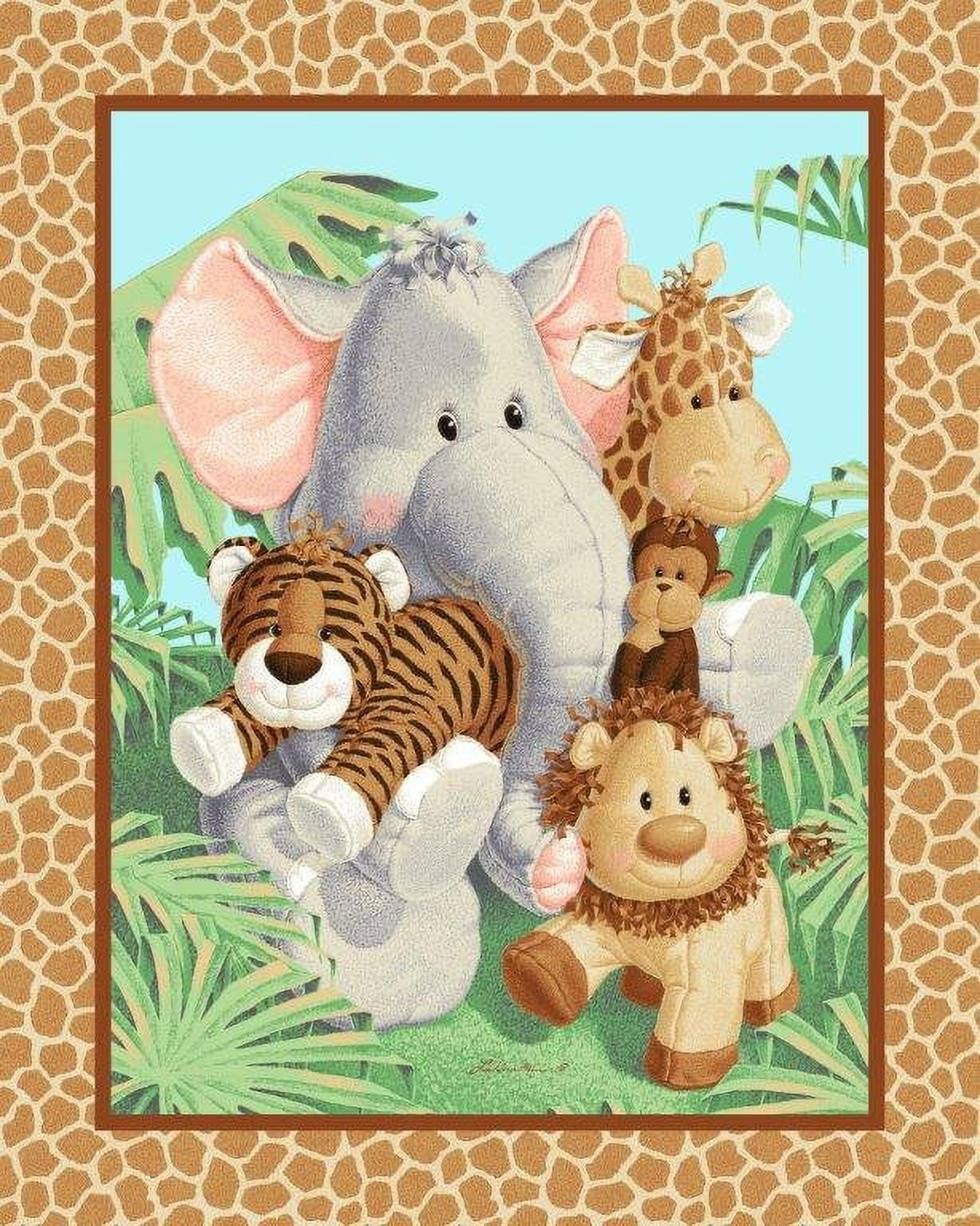 36" X 44" Panel Jungle Babies Nursery Safari Animals Giraffes Elephants ...