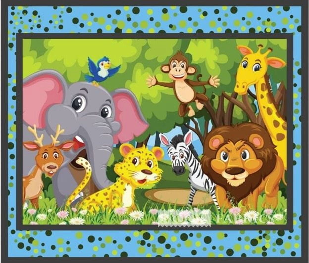 36" X 44" Panel Jungle Friends Safari African Animals Cartoon ...