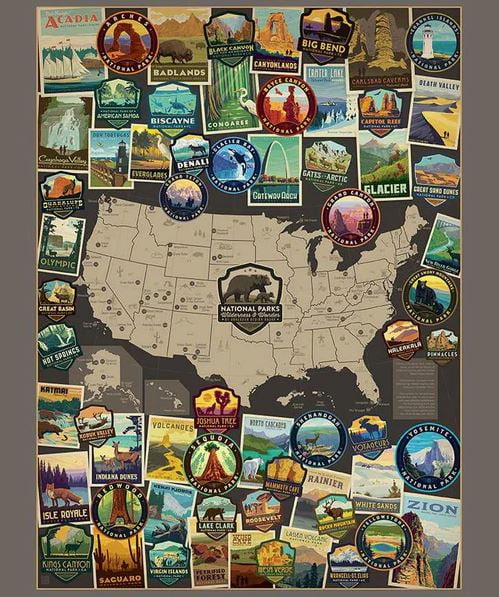 36" X 44" Panel National Parks Nature USA Map Stickers Badges Symbols ...